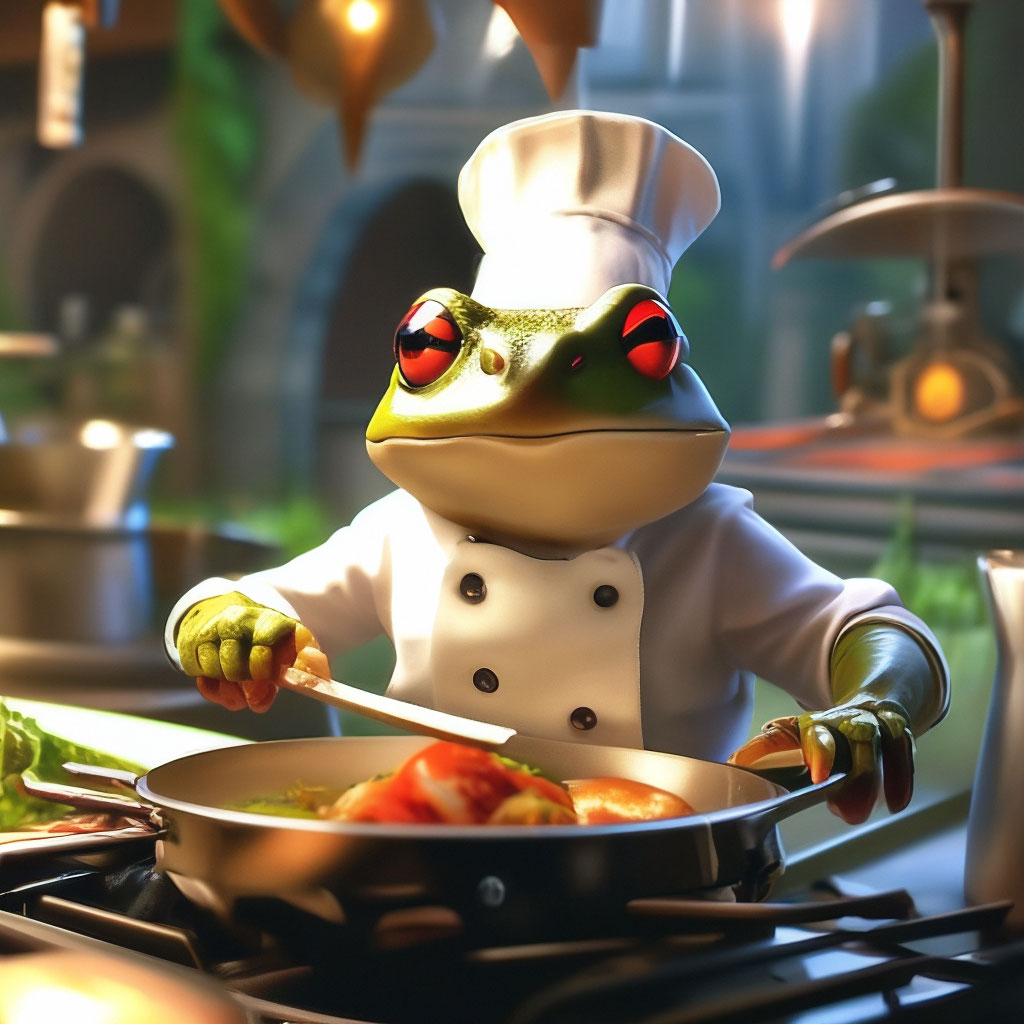 "Serious toad cook in the best …" — image created in Shedevrum