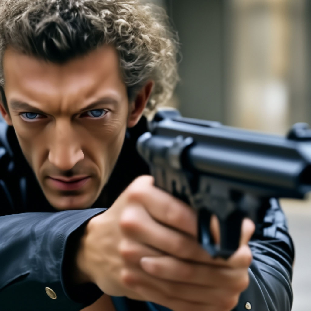 "Vincent Cassel, a shot from the movie Doberman, with a gun" — image ...
