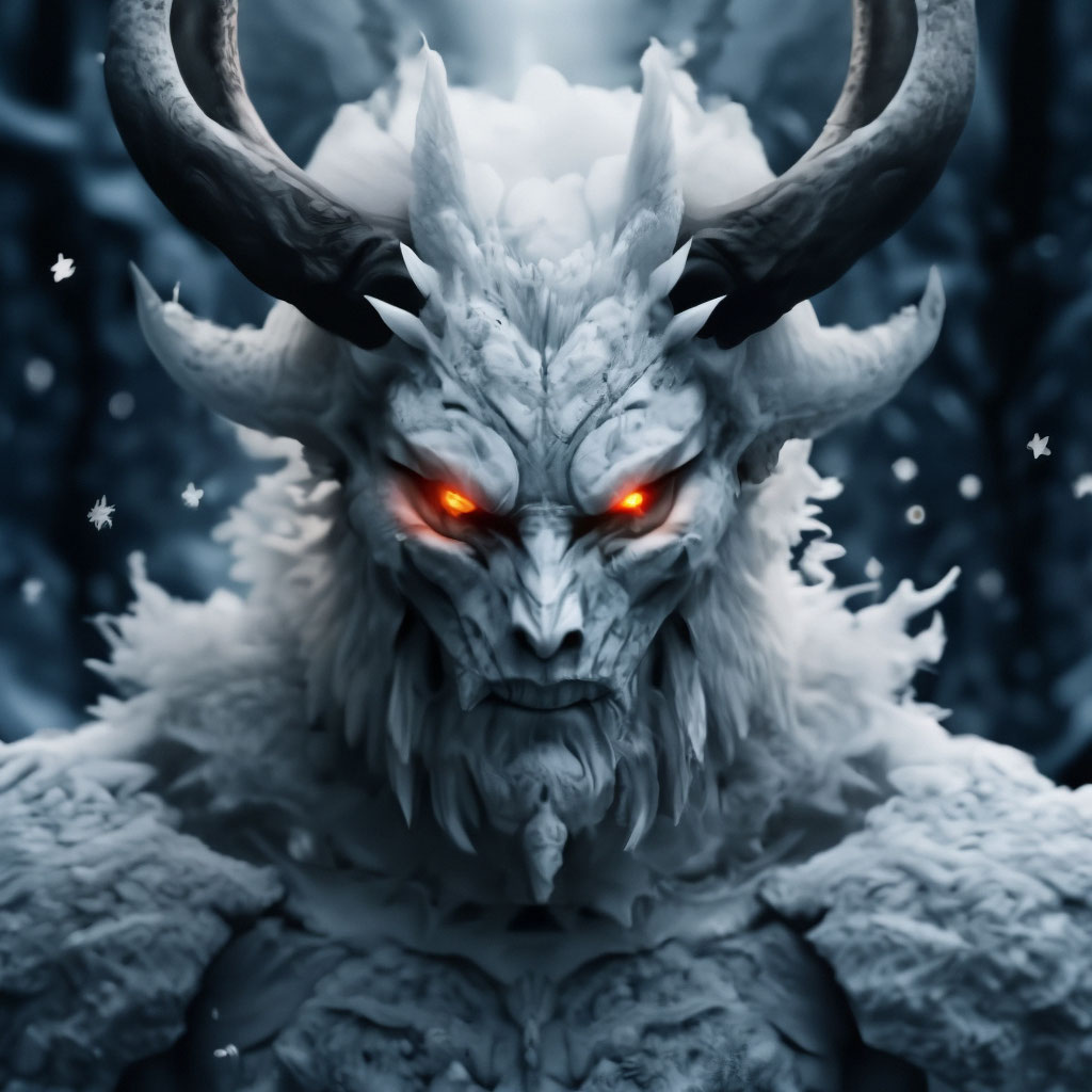 "The horned snow demon consists of snow" — image created in Shedevrum