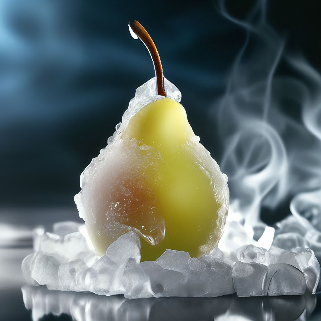 "Superrealism, transparent pear consisting of ice, smoke, aesthetically ...