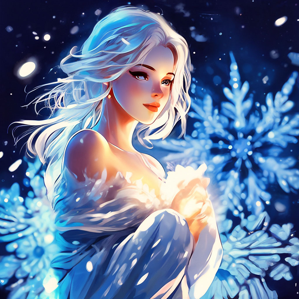 "Vector graphics,sketch ,snowflake symbiosis with a girl,beautiful ...