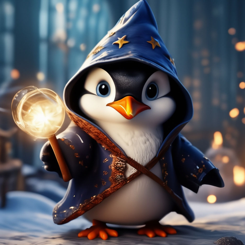 "Funny cartoon penguin wizard" — image created in Shedevrum