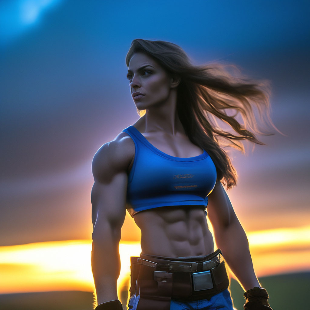 "A muscular bodybuilder girl in the style of a character from the ...