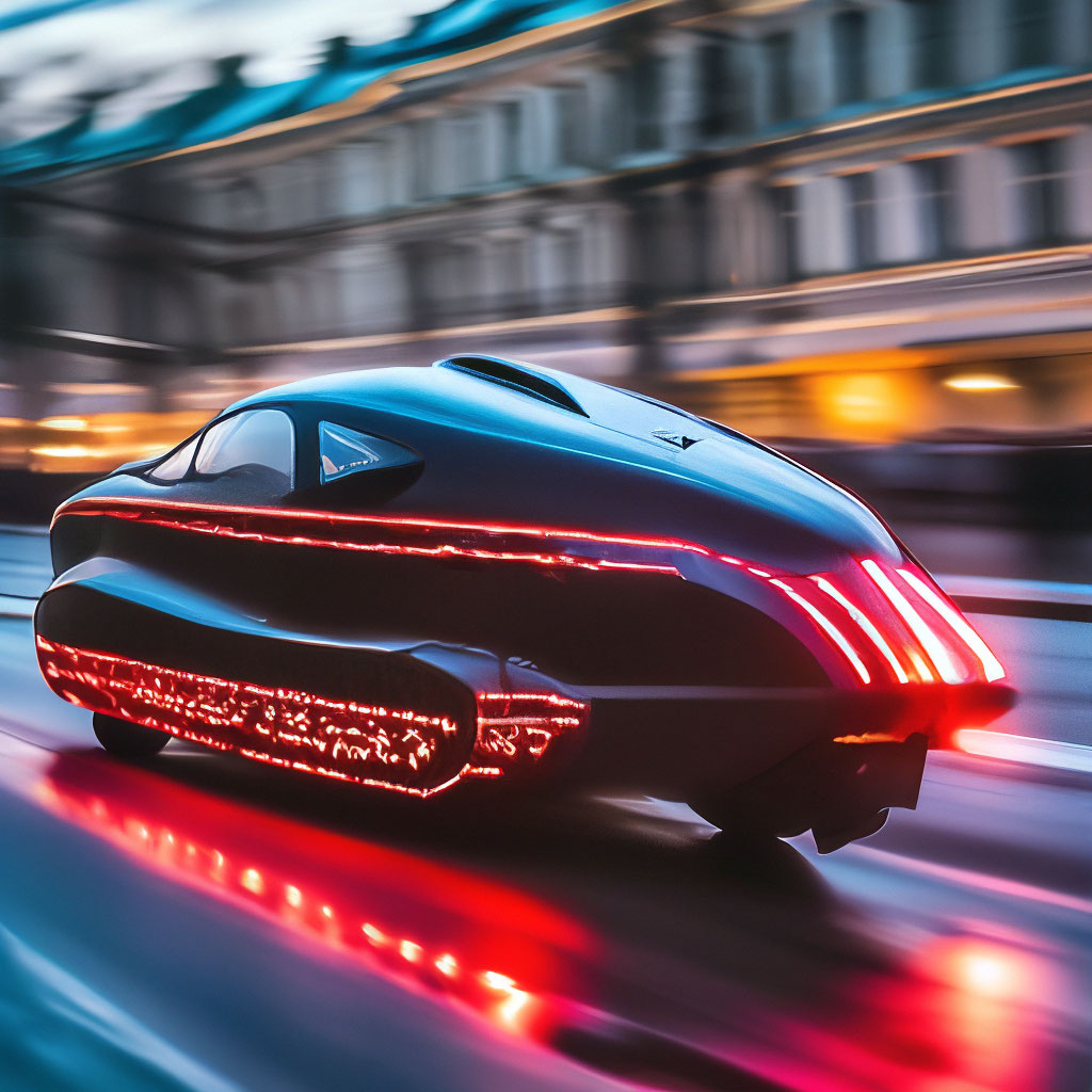 "Side profile view-a powerful high-speed vampire mobile is flying along ...
