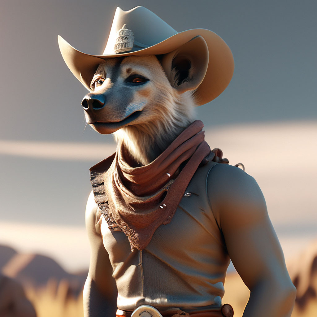 "Hyena in the image of a cowboy" — image created in Shedevrum