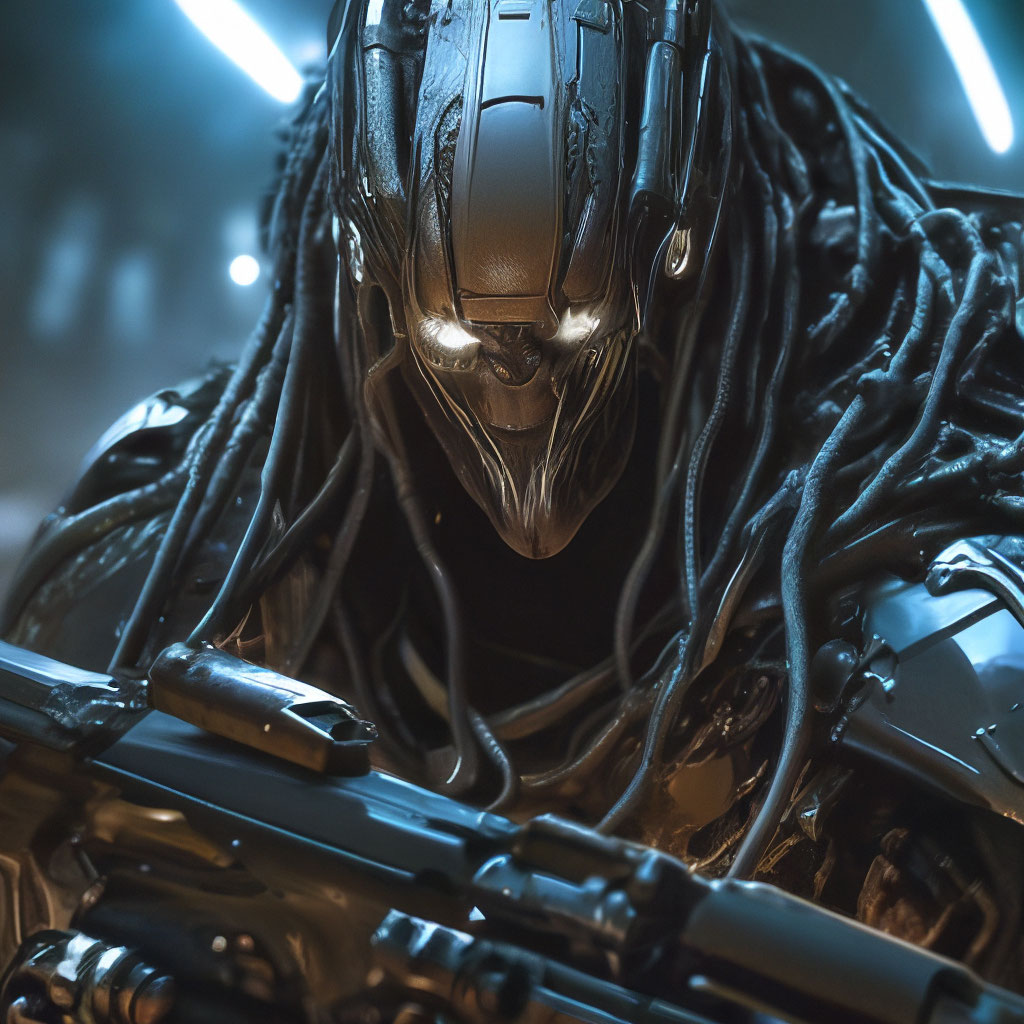 "Horror-grunge-art, cyberbionical, humanoid cyborg-morph sniper looks ...
