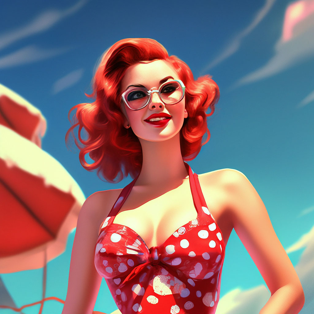 "A girl in a pin-up swimsuit" — image created in Shedevrum