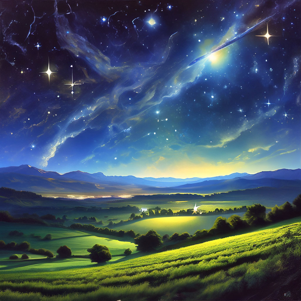 "Luminism, fabulous landscape, night, stars, comets, nebulae, galaxies ...
