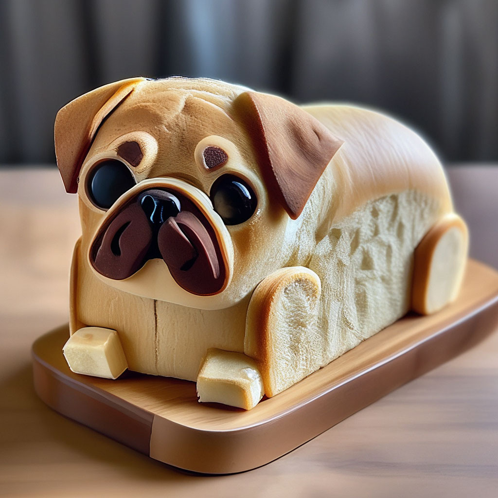 "Pug-shaped bread" — image created in Shedevrum