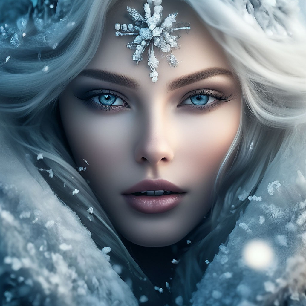 "High resolution close-up of the face of the Snow Queen cold winter ...
