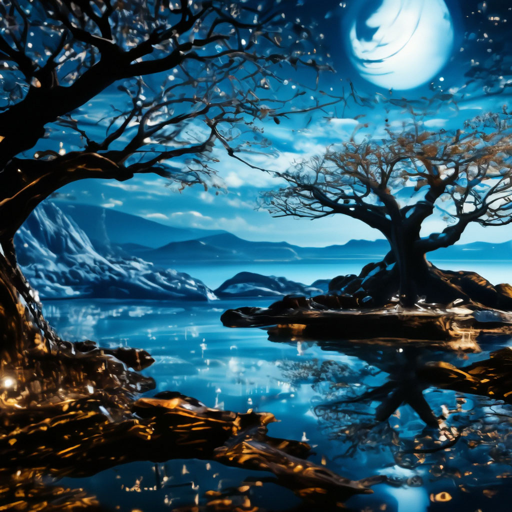 "The landscape is fantastic neuroart, futuristic, aqua nocturnal. trees ...