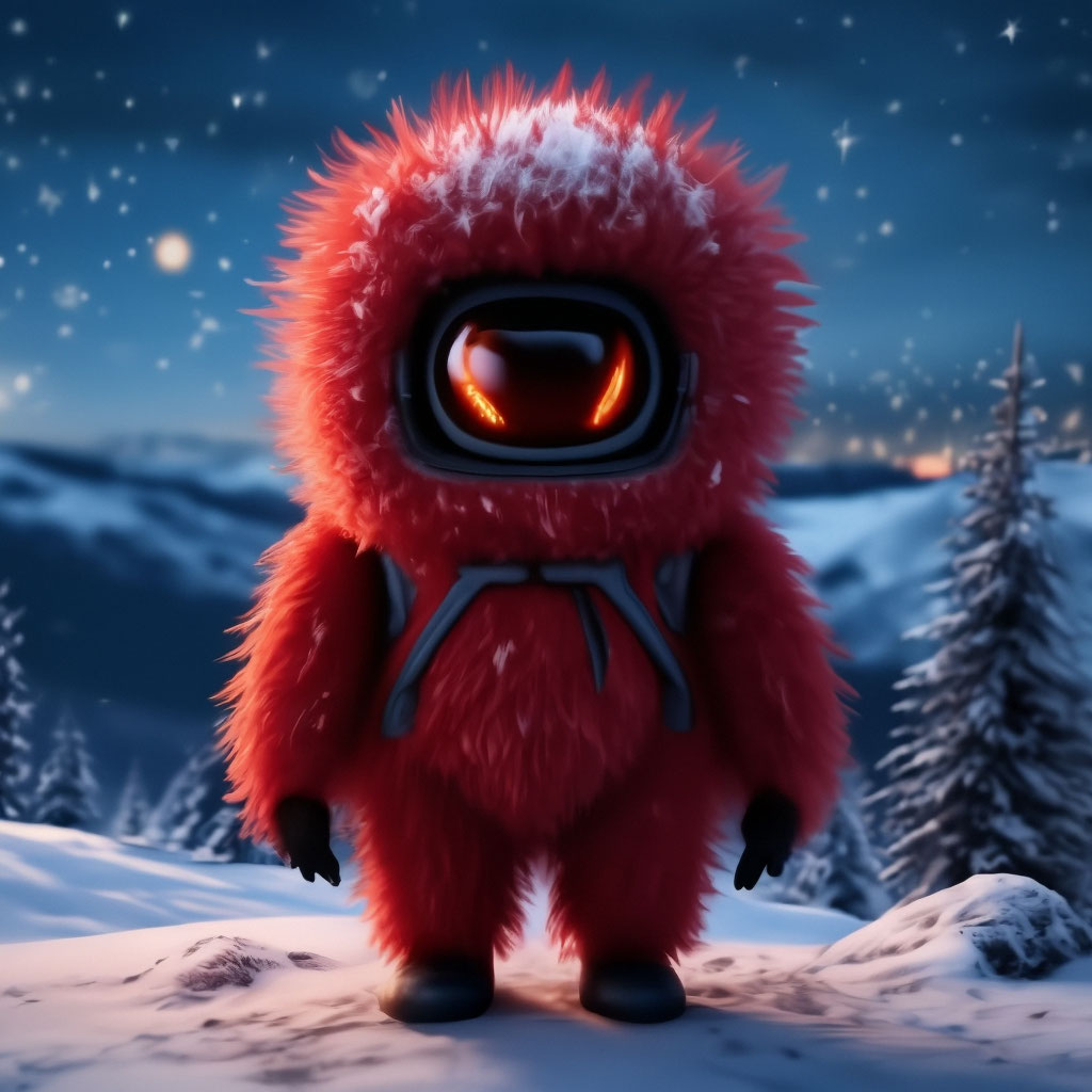"Superdetalized alien fluffy among us, red, full-length view from the ...