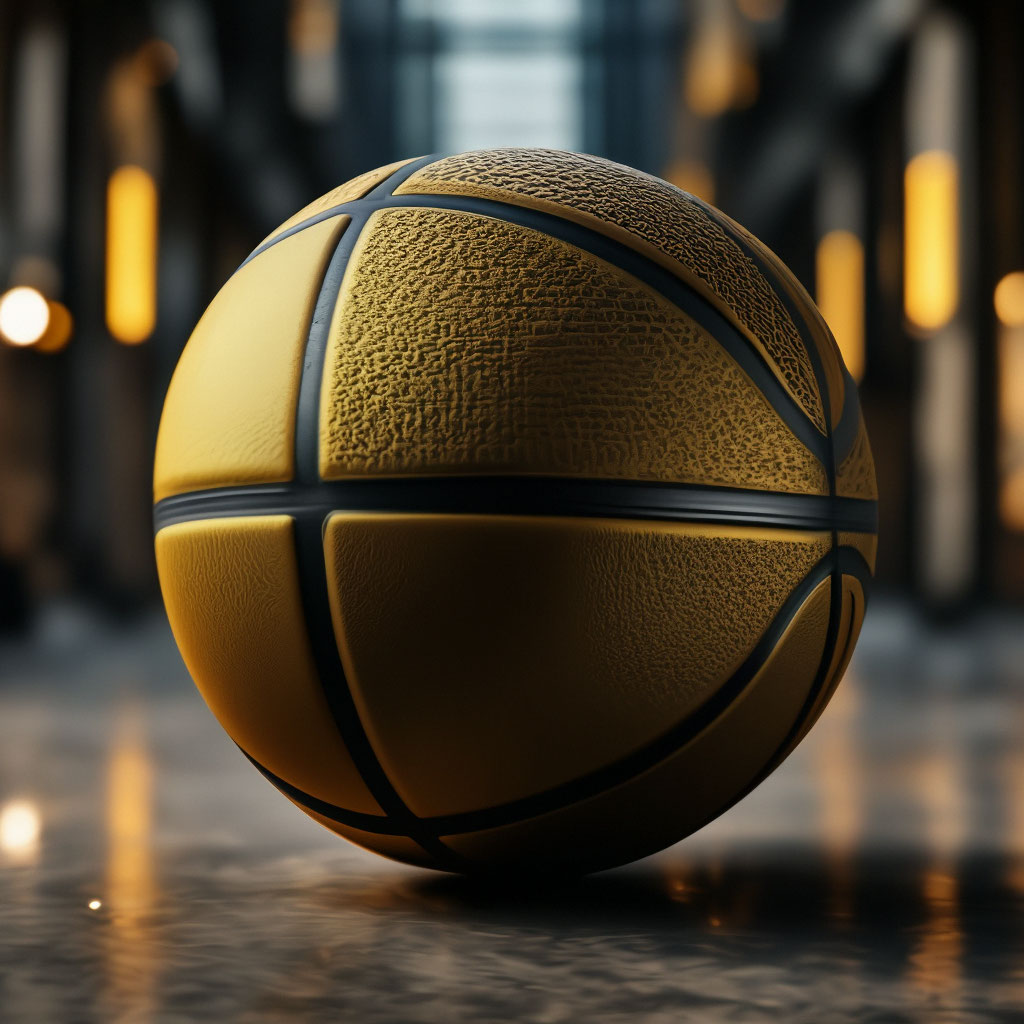 "Basketball ball, sport:: black matte plastic elements:: golden texture ...