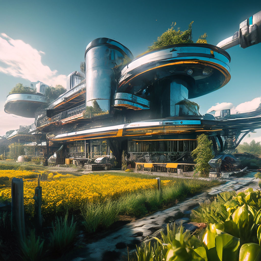"A cyberpunk style farm" — image created in Shedevrum