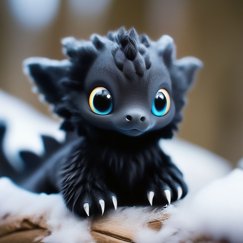 "Small fluffy black dragon soft fur, mysticism, fantasy, fabulous, big ...