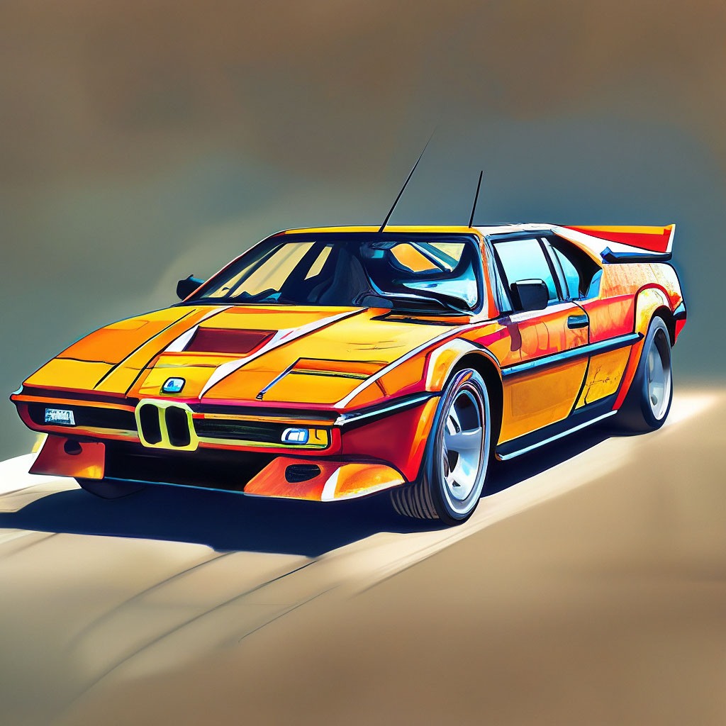 "BMW M1 1980, realistic, detailed drawing, detailing of the car body ...
