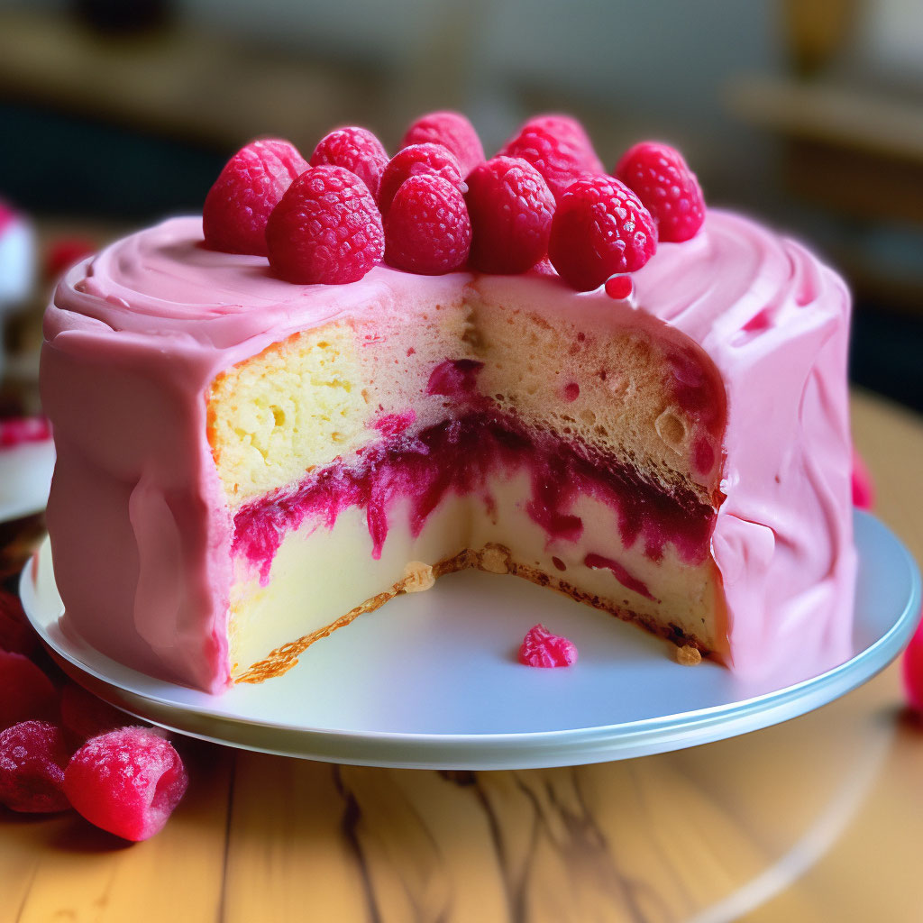 "Raspberry cake, cut inside" — image created in Shedevrum