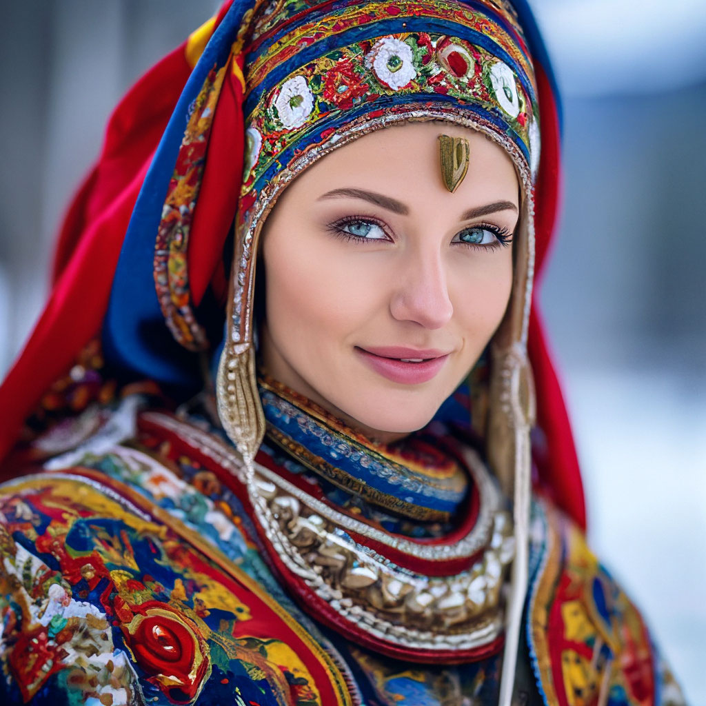 ". Tatiana in national clothes, beautiful, close-up, hyperrealism ...