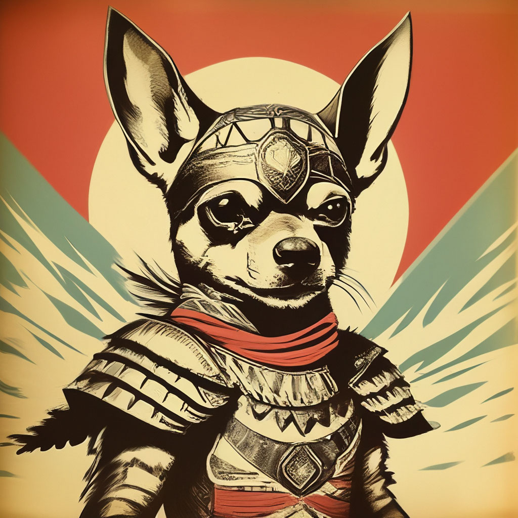 "Fierce chihuahua warrior" — image created in Shedevrum