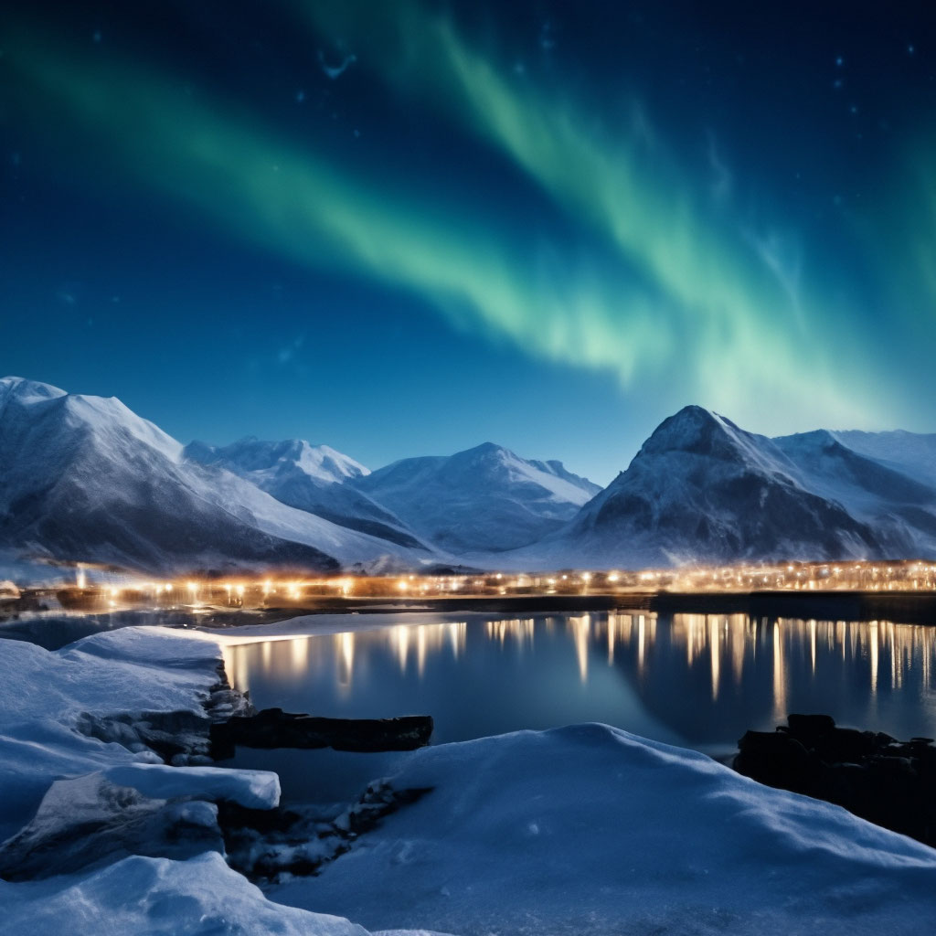 "Polar night, north, north pole, moon, fascinating view, "Lit citades ...