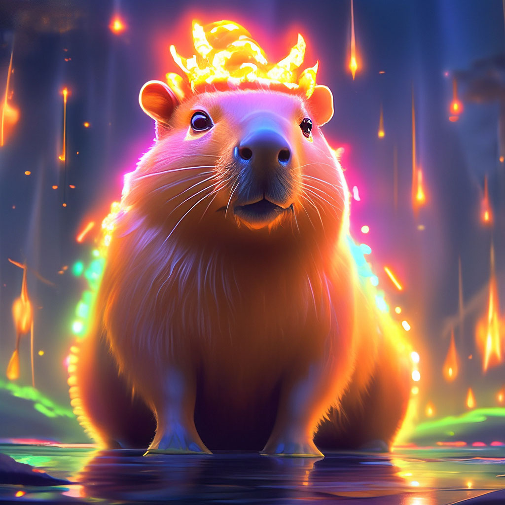 "Glowing capybara" — image created in Shedevrum