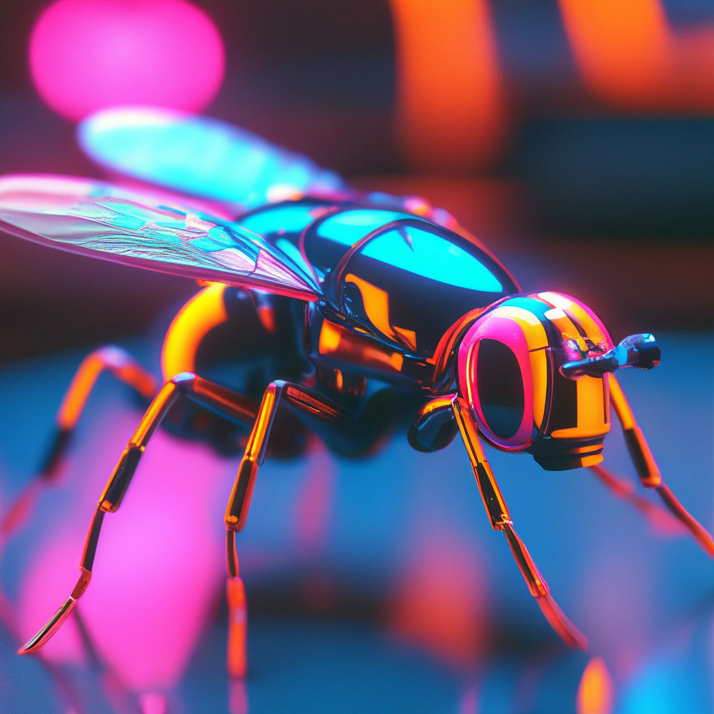 "Neon robo fly, aesthetically pleasing, beautiful, realistic, close-up ...