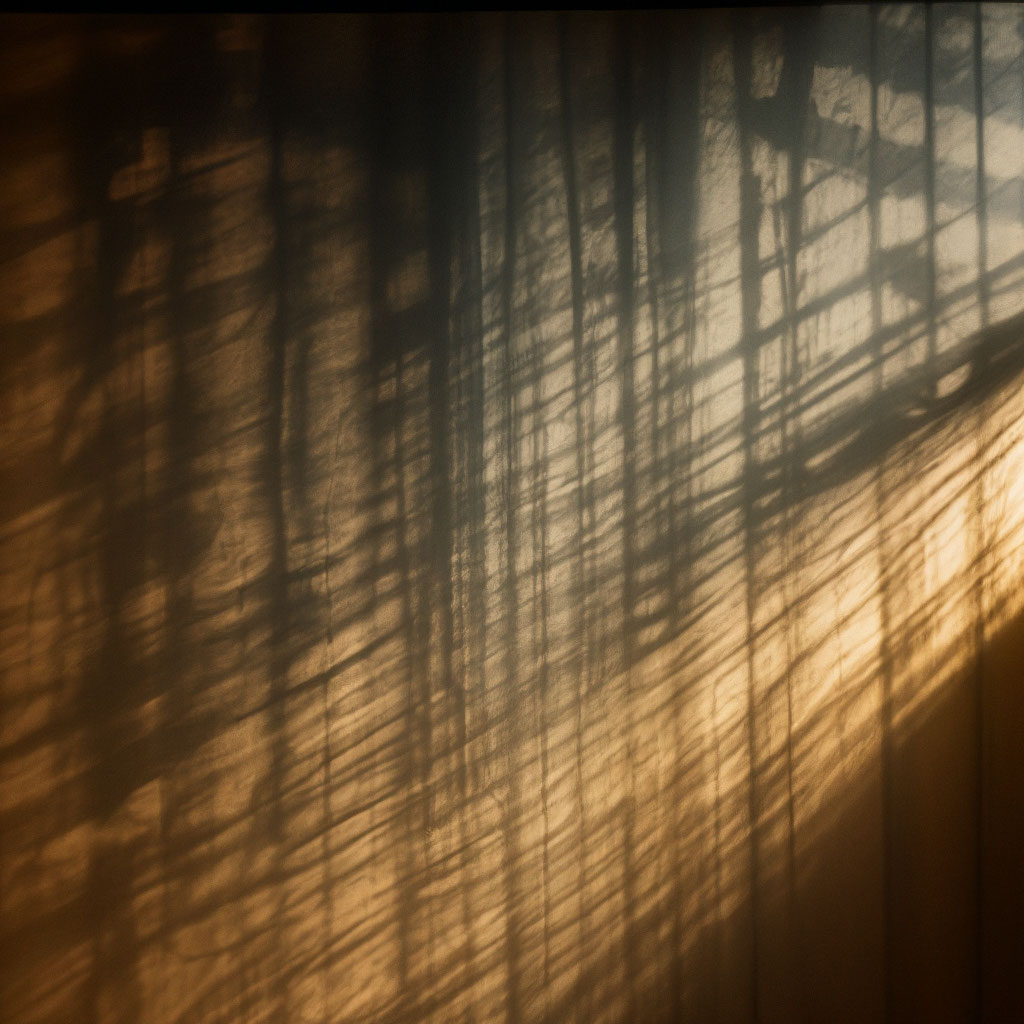 "Shadows on the wall from the spotlight, etching spots, vignettes ...