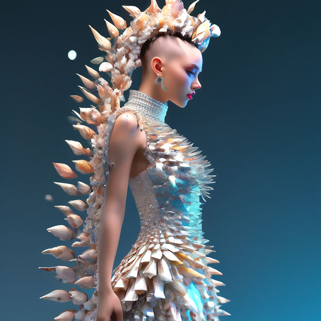 "Full-length girl made of shells, hairstyle made of small shells, dress ...