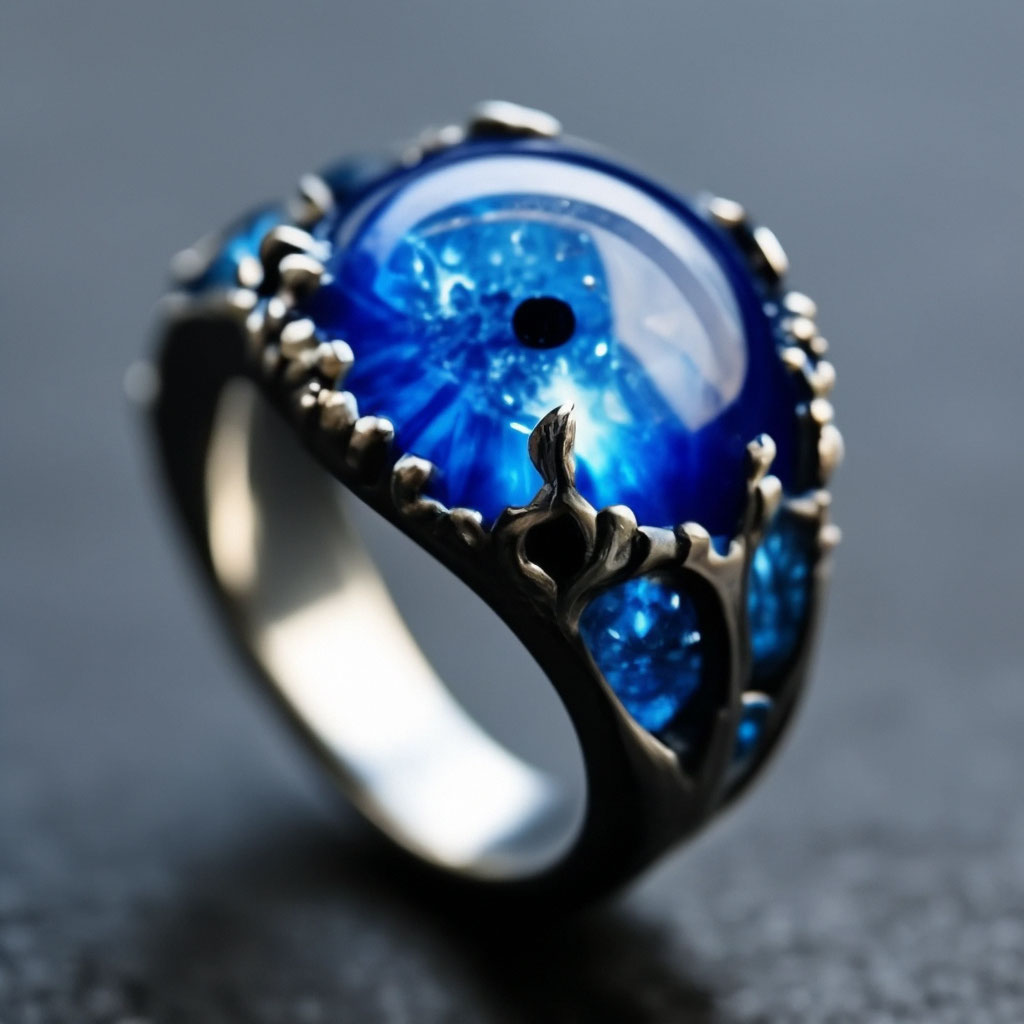 "Ring💍, ultramarine eyes, blue flowers, led resin, topaz, marble,chrome ...