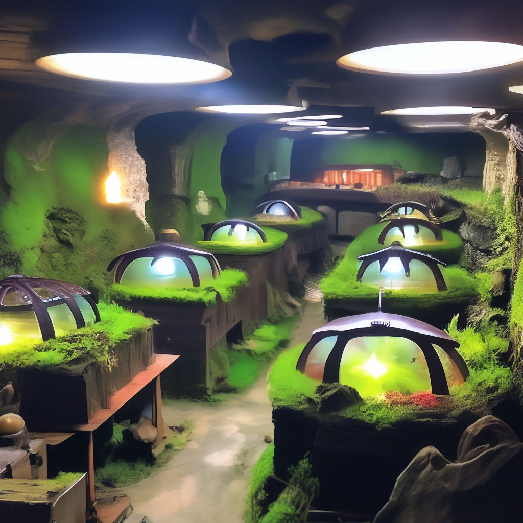 "An overgrown underground laboratory with dragon incubators" — image ...