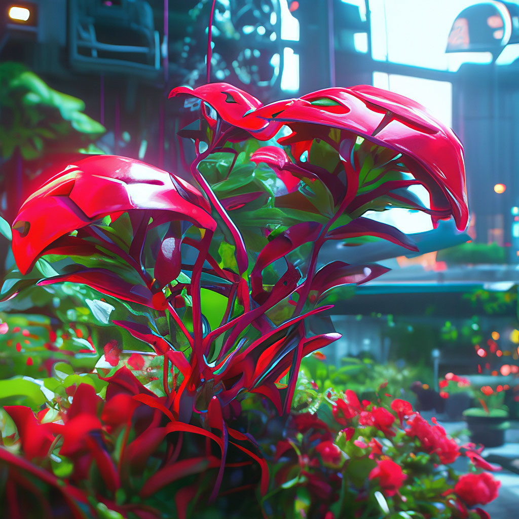 "Cyborg plant scarlet" — image created in Shedevrum