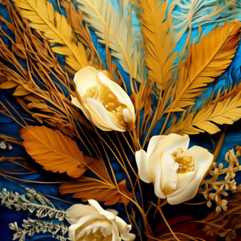 "Herbarium, dried flowers and leaves, fine lines, openwork patterns ...