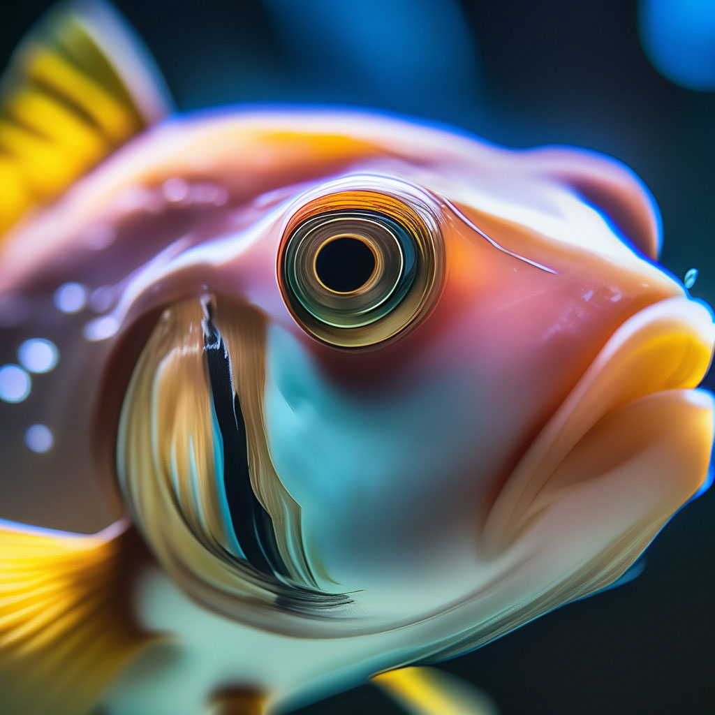 "Real photo of a fish with big kind sad eyes" — image created in Shedevrum