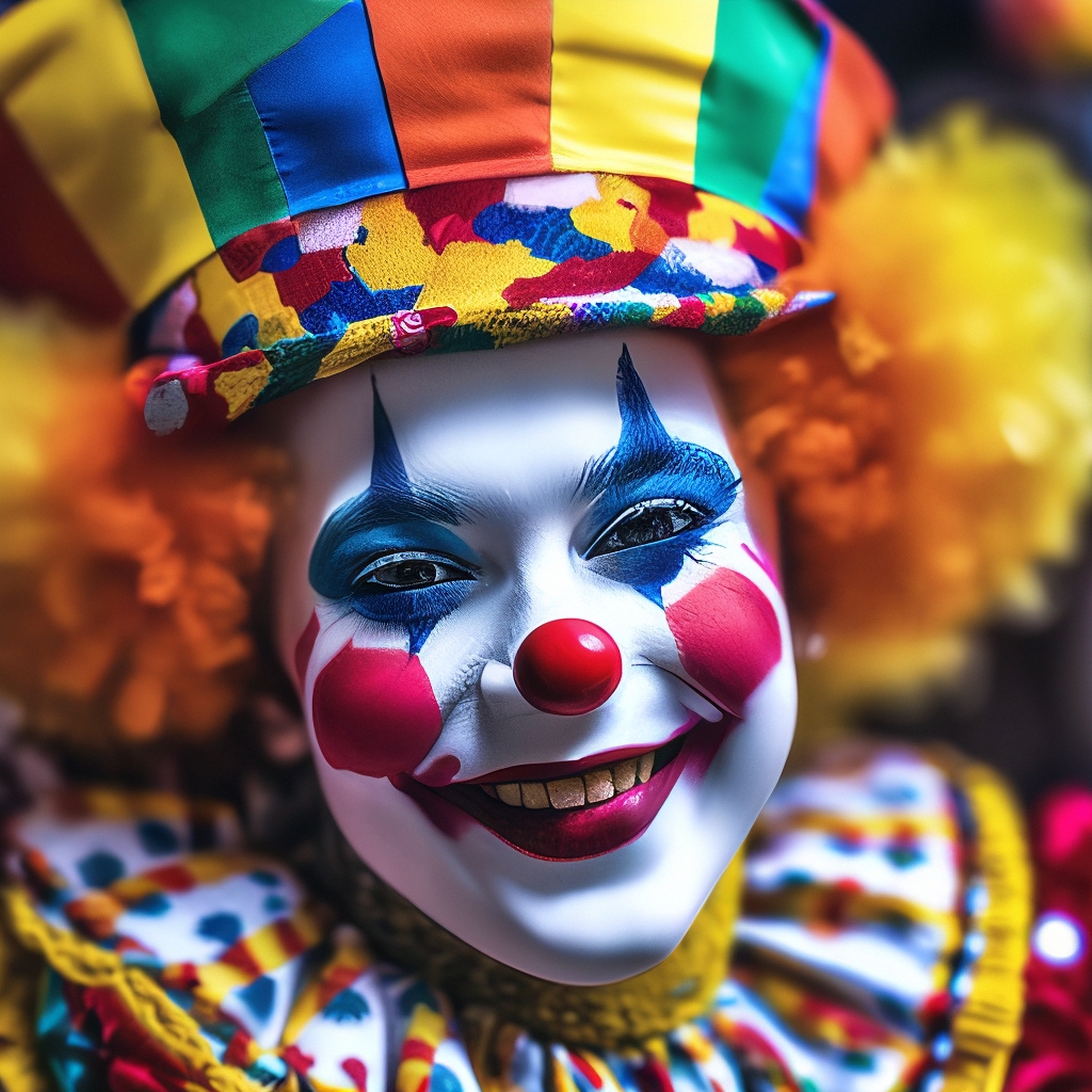 "Clown, aesthetically pleasing, beautiful, realistic, close-up ...