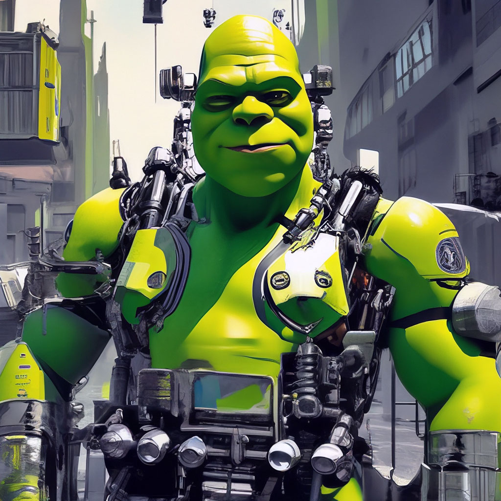 "Shrek the cyborg" — image created in Shedevrum