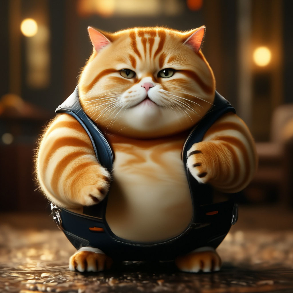 "Funny pot-bellied cat player" — image created in Shedevrum
