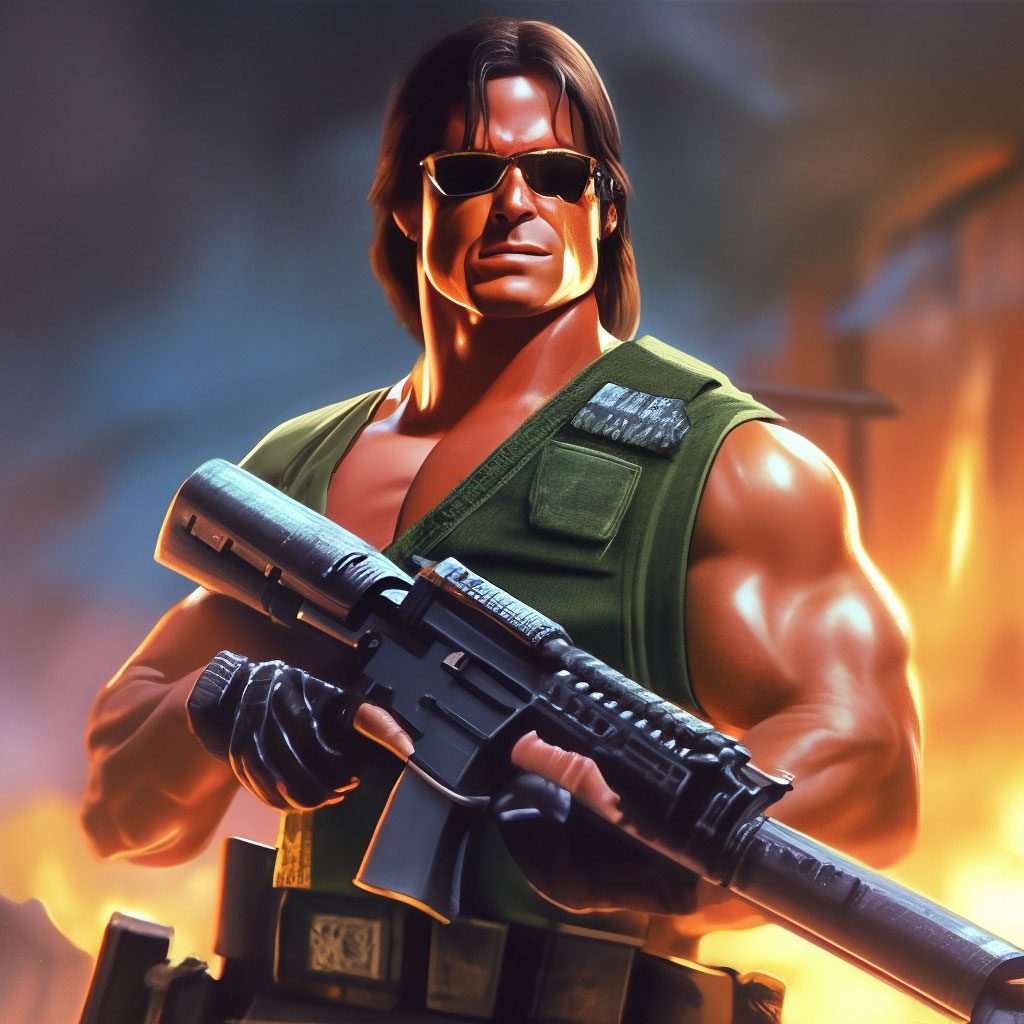"Cool Rambo, with a cool bullet" — image created in Shedevrum