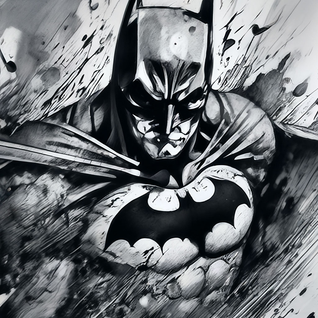"Dark detailed batman fear horror high detail strokes splashes of black ...