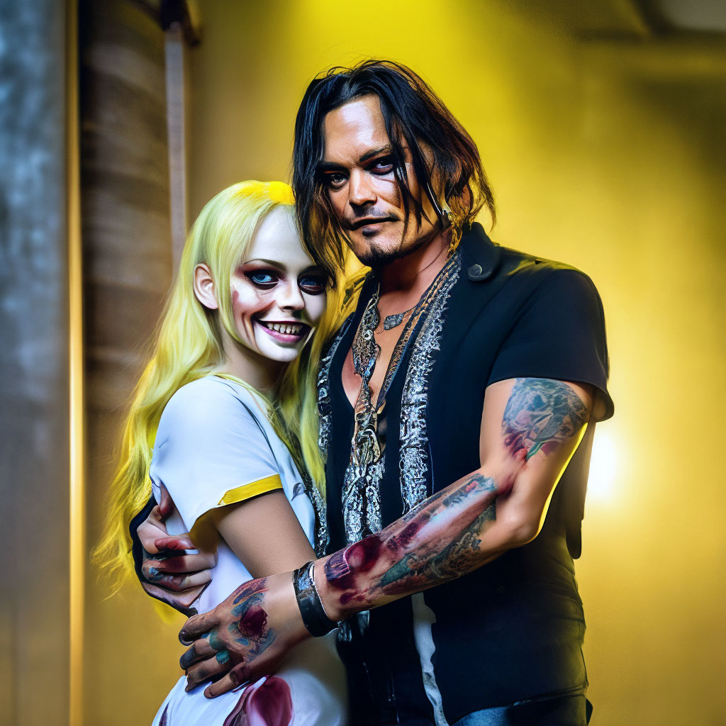 "Alatoya Zombie - Girl Hugs Johnny Depp. with yellow hair, white T ...