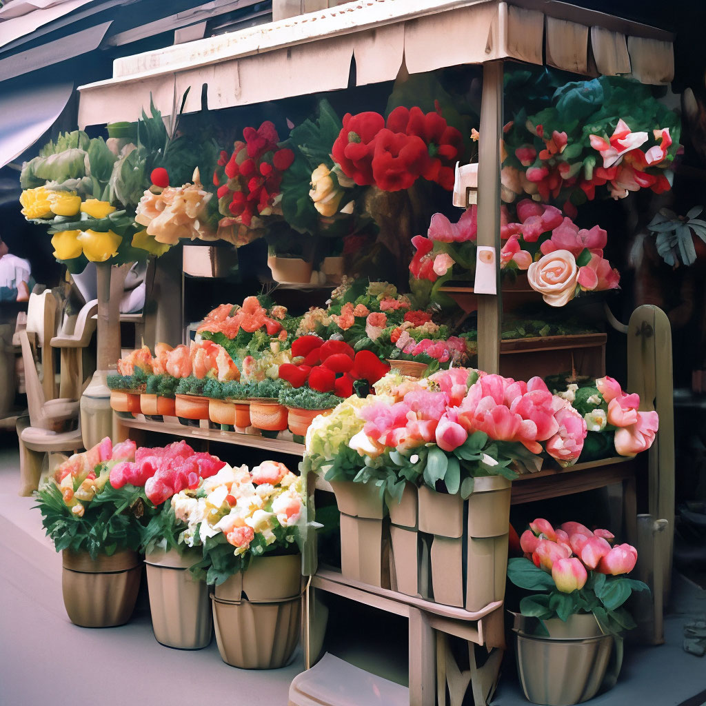 "A flower stall ...." — image created in Shedevrum