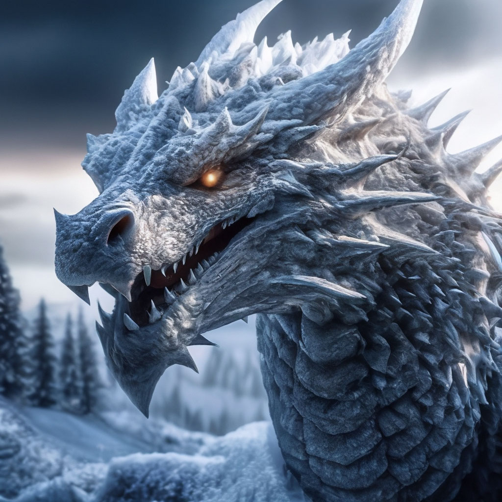 "Hyperrealism, dragon winter🌨️clarity of details, consists of clouds ...