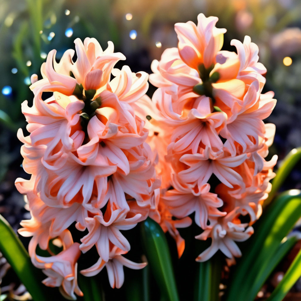 "Pencil drawing, delicate peach and pink terry hyacinths in the summer ...