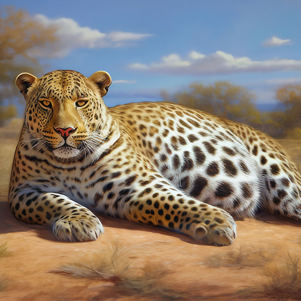 "A very very fat leopard is lying on the ground, on its back with its ...