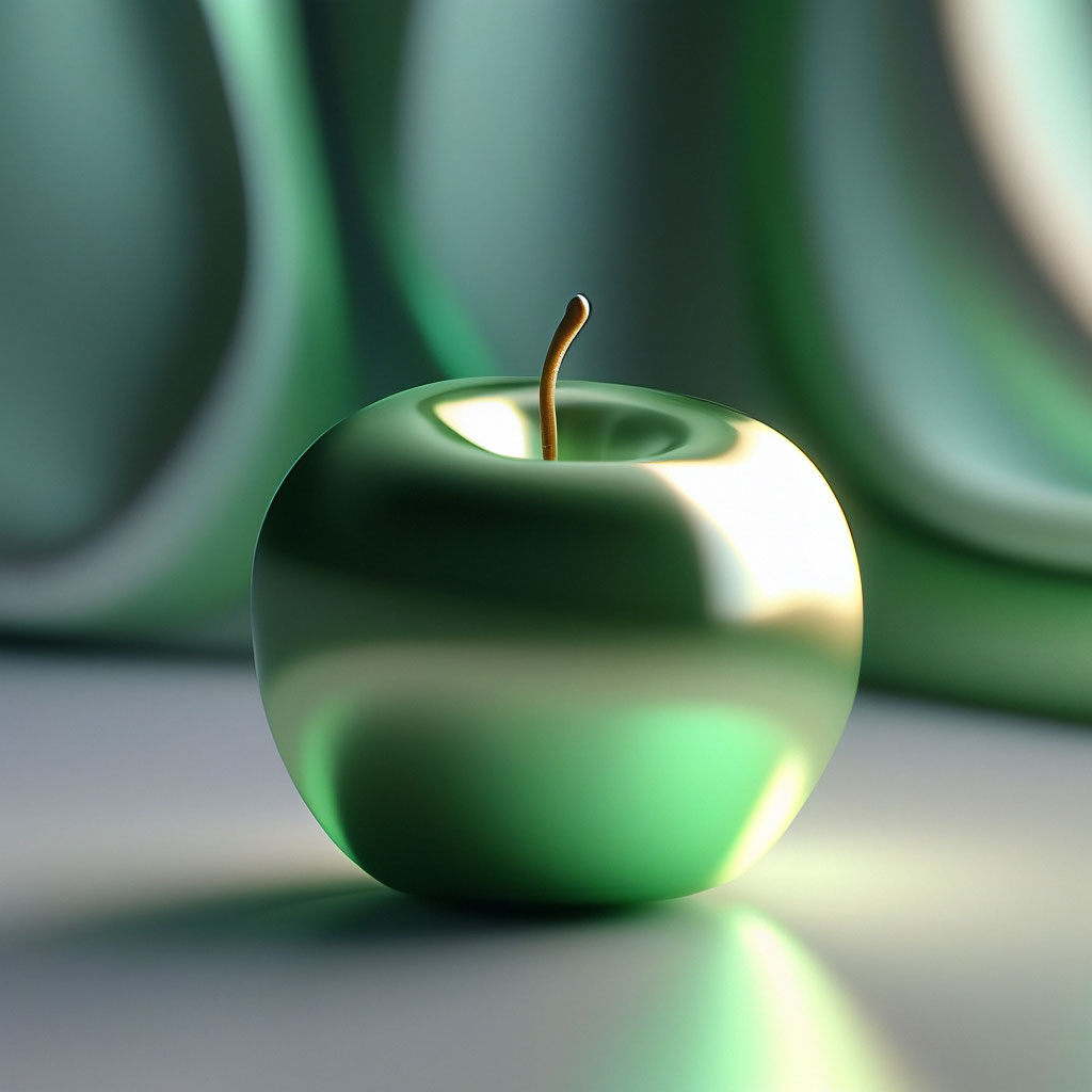"Ivory and emerald apple, smooth materials, beautiful, realistic ...