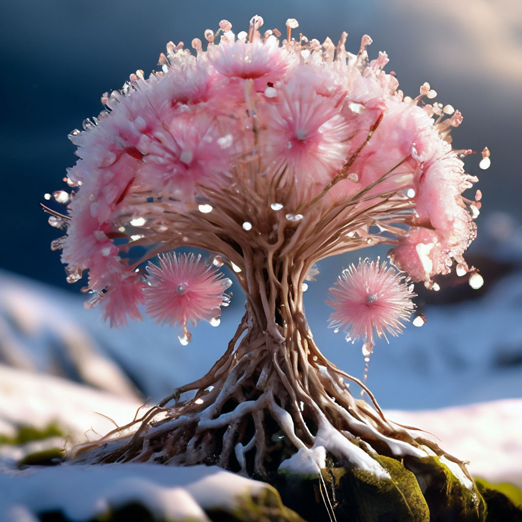 "Hybrid of a tree and a dandelion, ultradetalized, sunny, mighty, pale ...