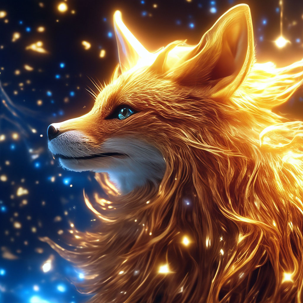 "Neural network and art, a beautiful fiery furry creature like a fox ...