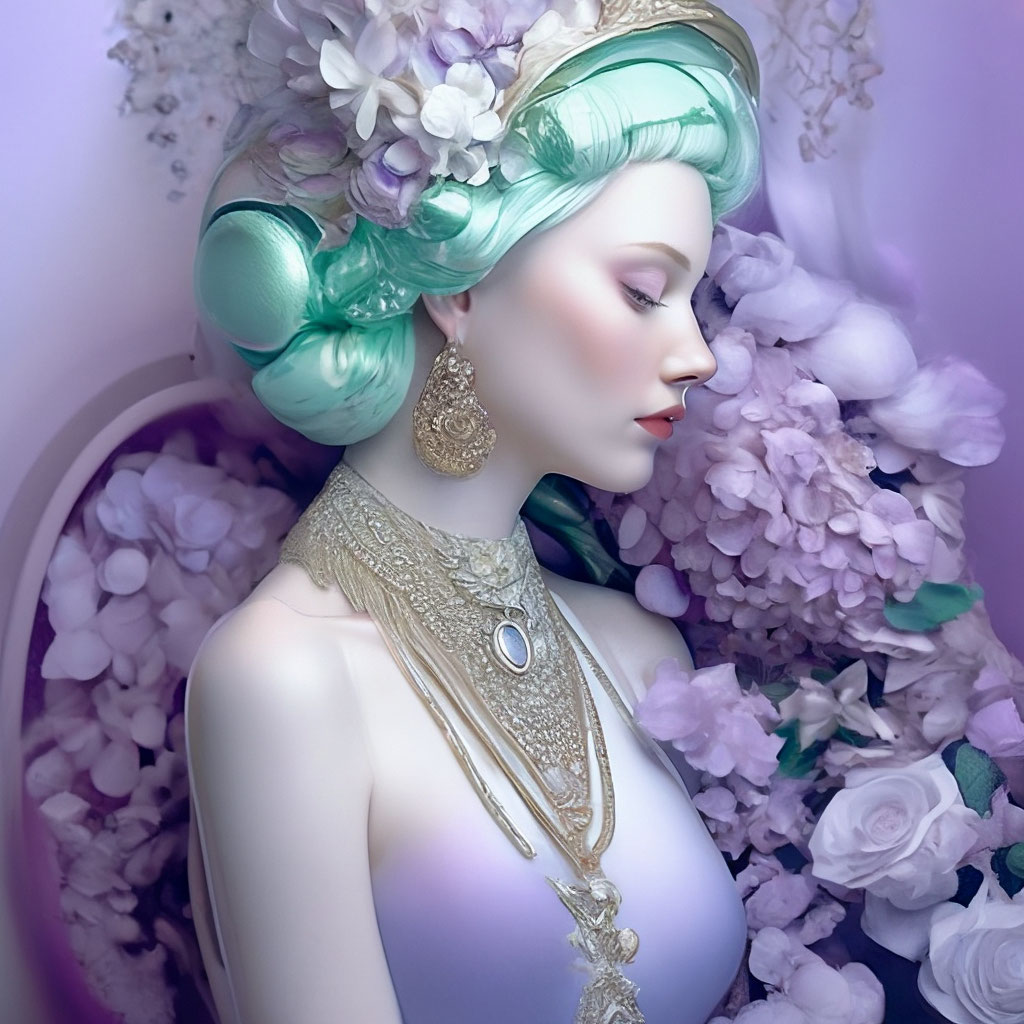"Chameleon woman, gradient from white to pale lilac blue pink mint ...