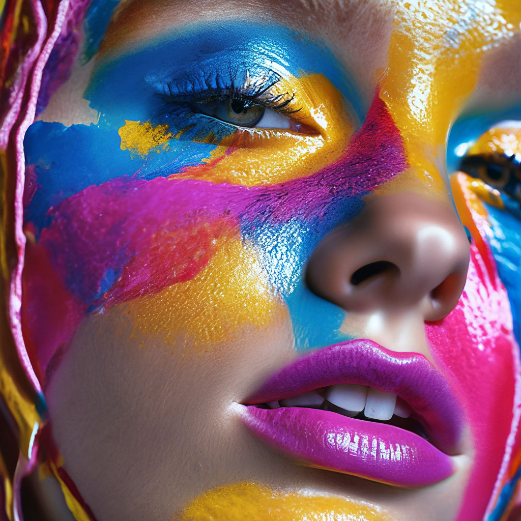 "Girl's face, rich makeup, celebration of colors, close-up, maximum ...