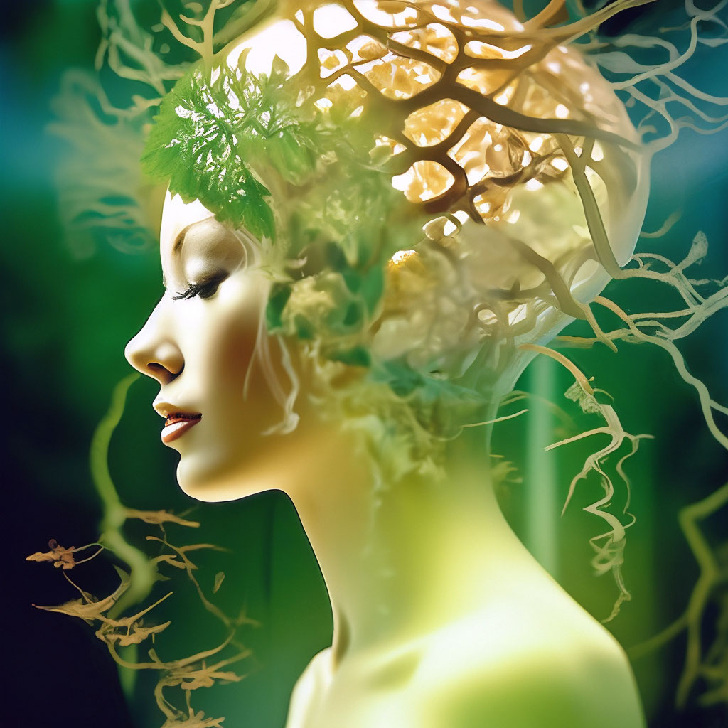 "Psychedelics. Surrealism. Double exposure: a woman's head glows ...