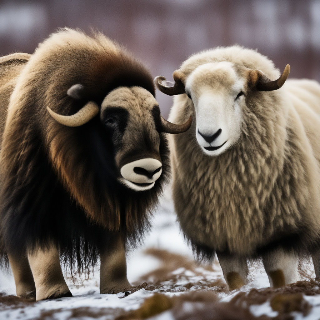 "A musk ox bullies a sheep" — image created in Shedevrum